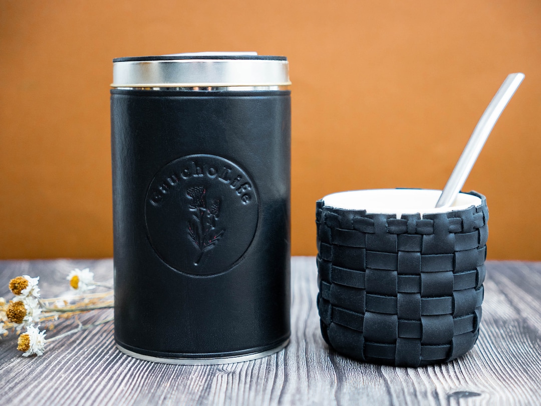 Ceramic Mate and Yerba Container, Leather Mate Cup , Yerba Mate ...