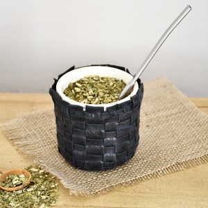 Ceramic Mate and Yerba Container Leather Mate Cup Yerba - Etsy