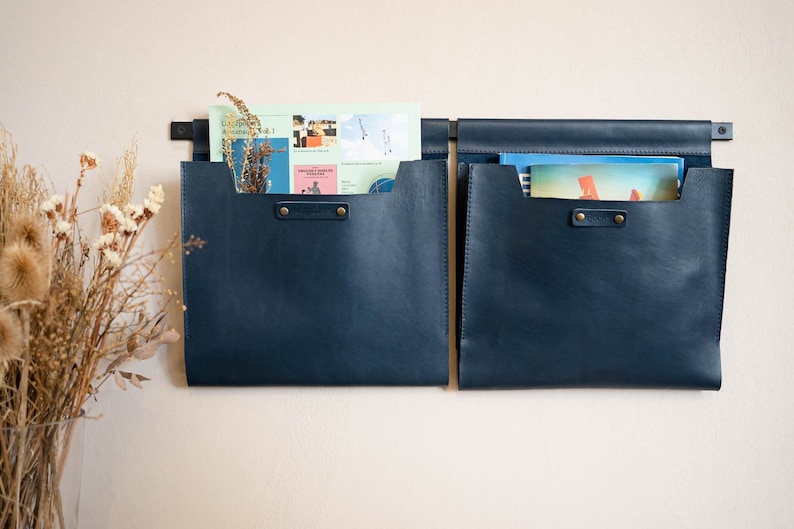 Large Leather Wall Pockets Organizer, Hanging Leather Organizer ...