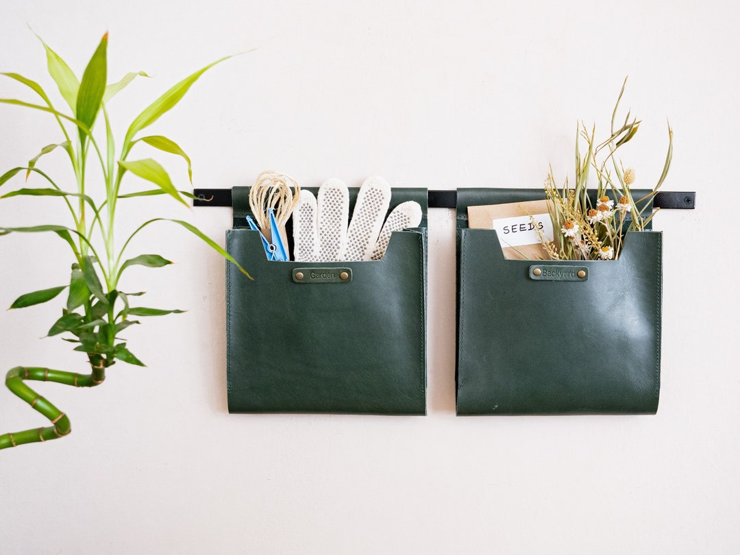 Medium Leather Wall Pockets Organizer, Hanging Leather Organizer ...