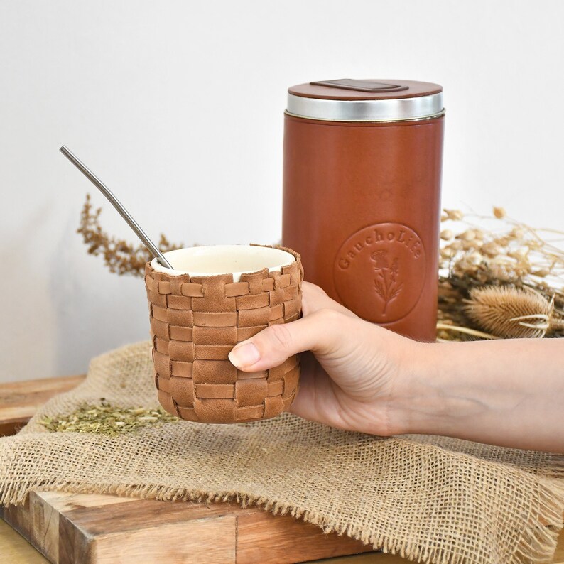 Ceramic Mate and Yerba Container Leather Mate Cup Yerba - Etsy
