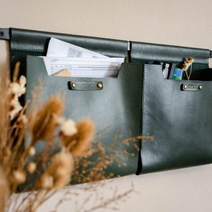 Large Leather Wall Pockets Organizer, Hanging Leather Organizer ...