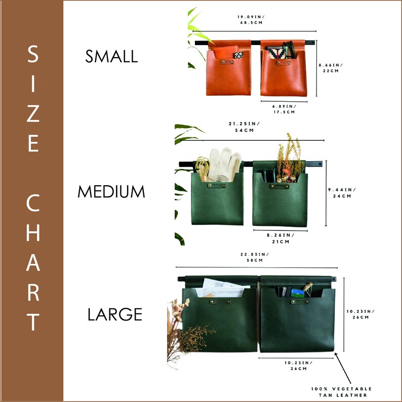 Small Leather Wall Pockets Organizer, Hanging Leather Organizer ...