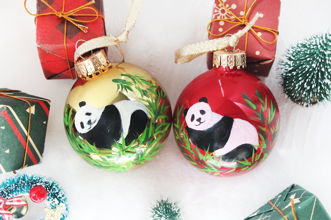 Hand Painted PANDA Glass Ornament-panda Baby Sleeping in Bamboo-chinese ...
