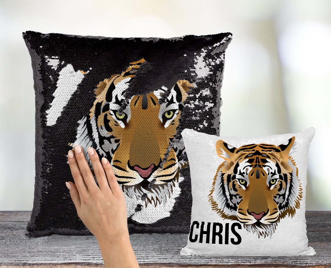 Siberian Tiger Custom Sequin Pillow - INCLUDES CUSHION INSERT ...