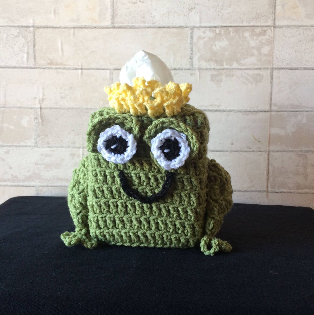 Crocheted Green Frog Prince Tissue Box Cover - Adorable Handmade Animal ...