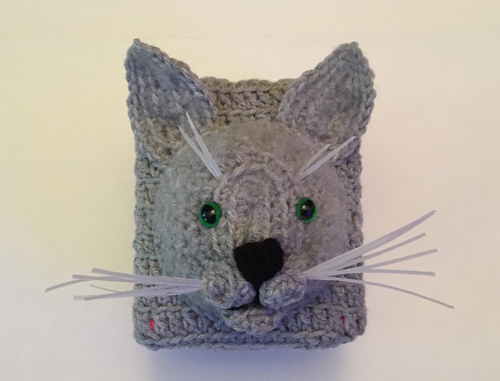Crocheted Gray Cat With Mask Tissue Box Cover - Adorable Handmade ...