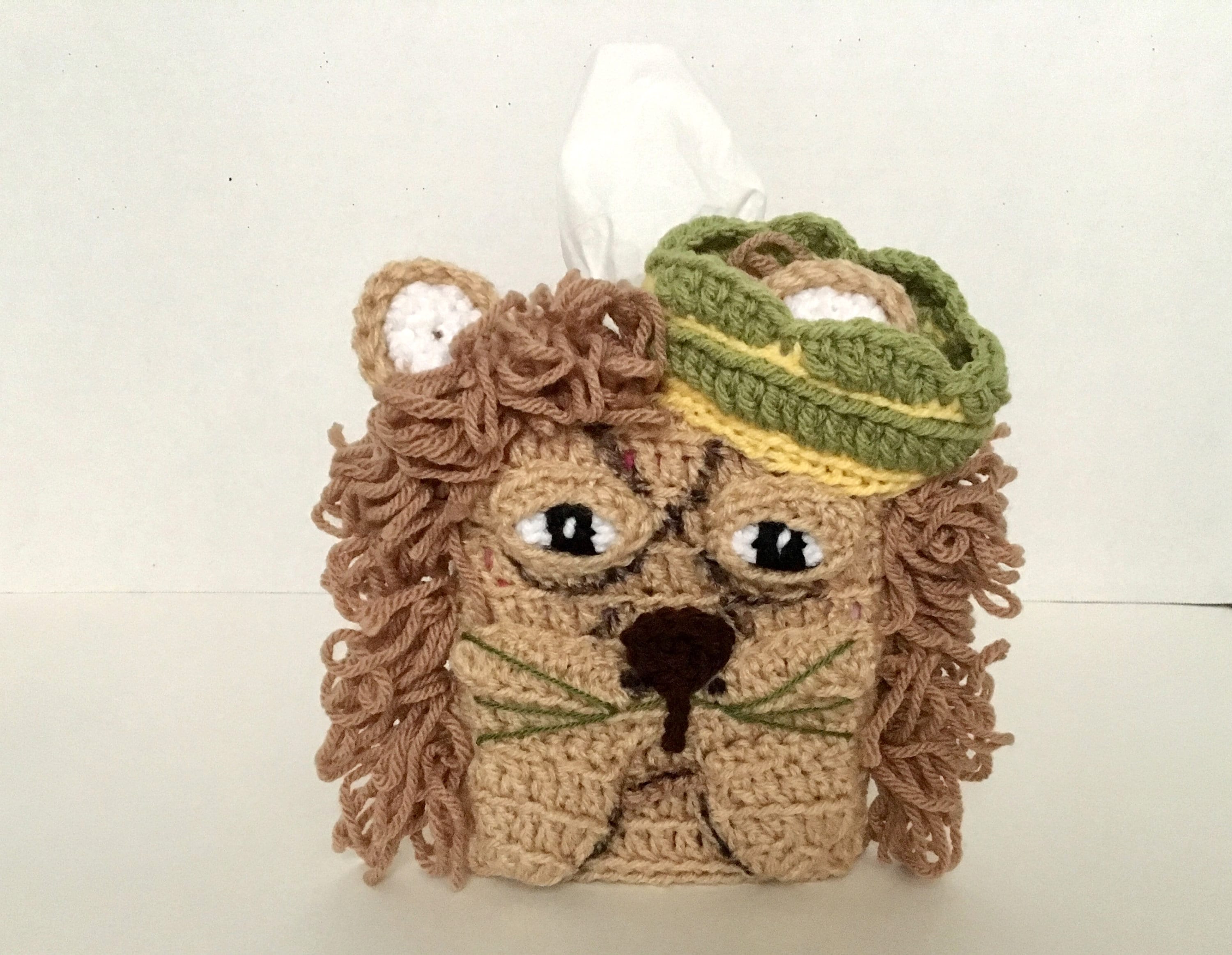 Crocheted Cowardly Lion Inspired Tissue Box Cover Adorable Handmade ...