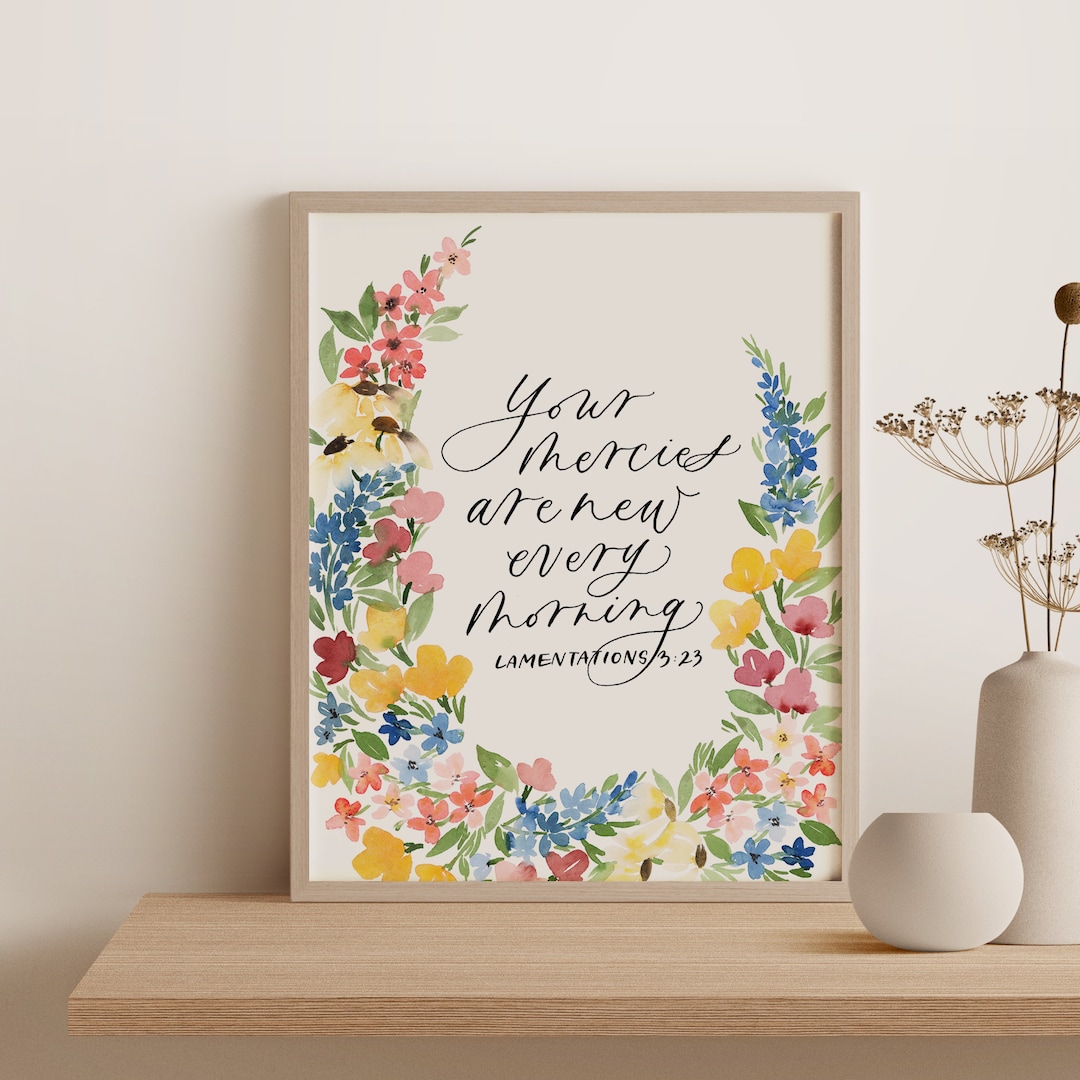 Mercies Are New Print Watercolor Calligraphy Birthday Gift Bible Print ...