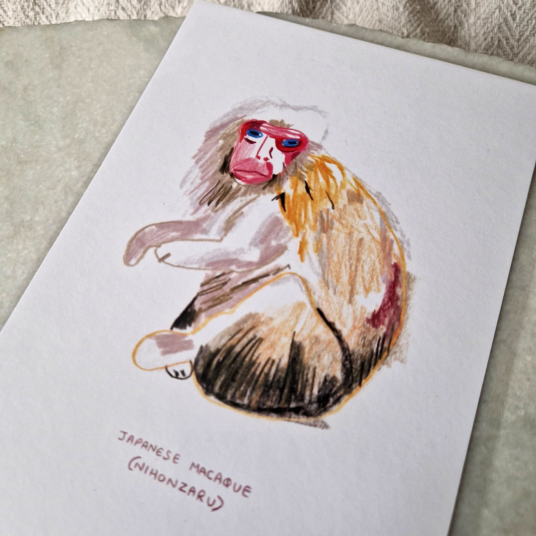 A5 Japanese Macaque Print - Etsy