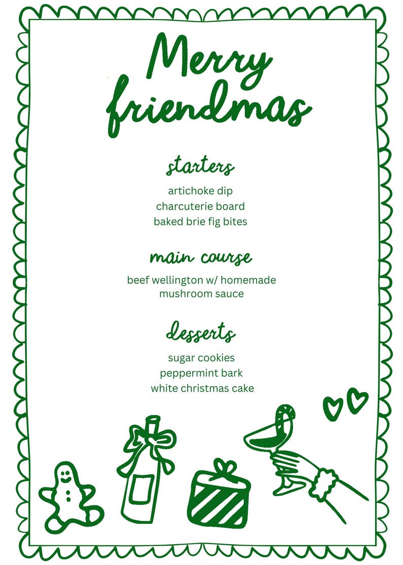 DIGITAL DOWNLOAD Merry Friendsmas/christmas Menu Templates - Etsy