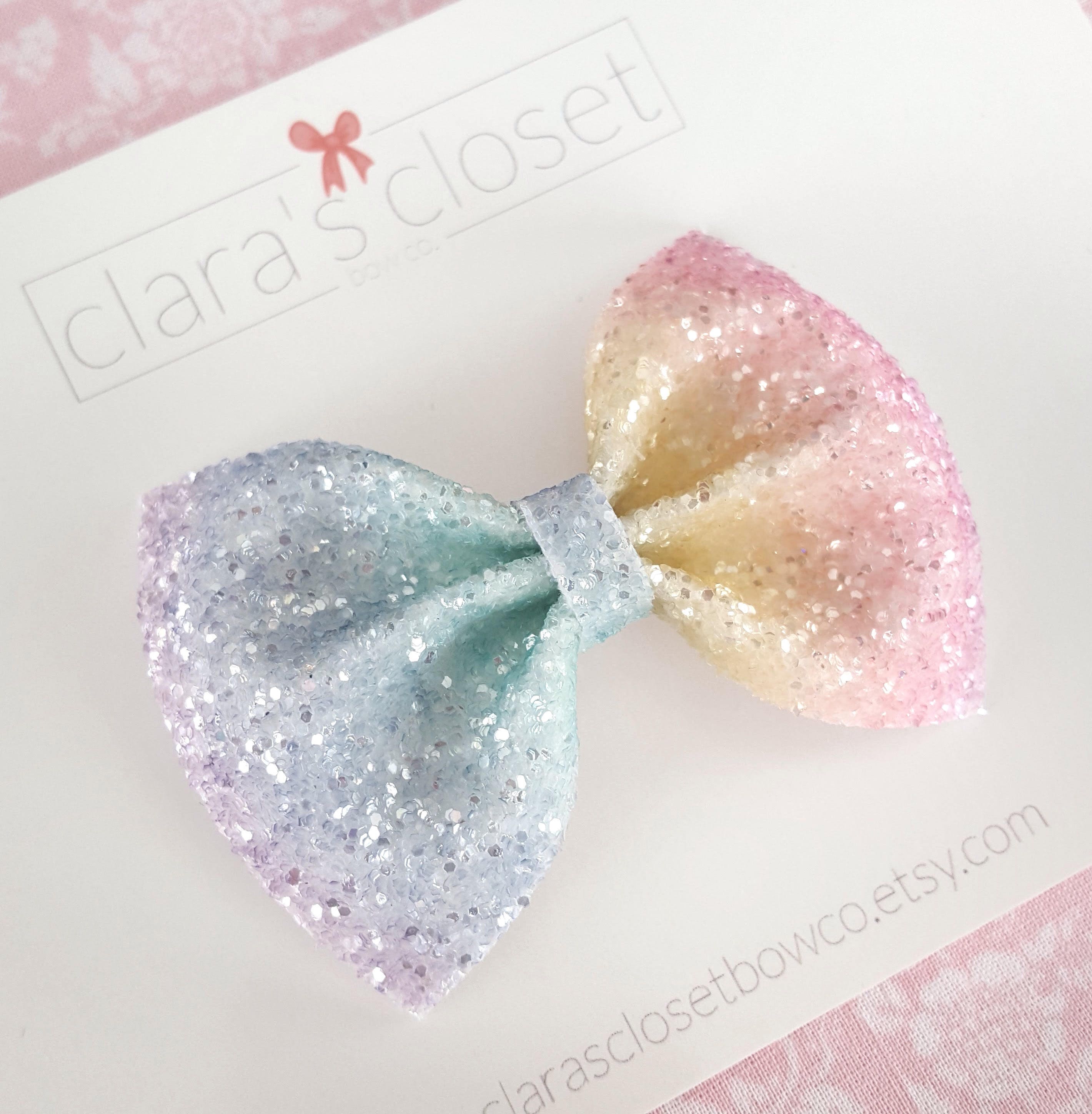 Rainbow Baby Bow Rainbow Glitter Bow Pastel Baby Bow - Etsy