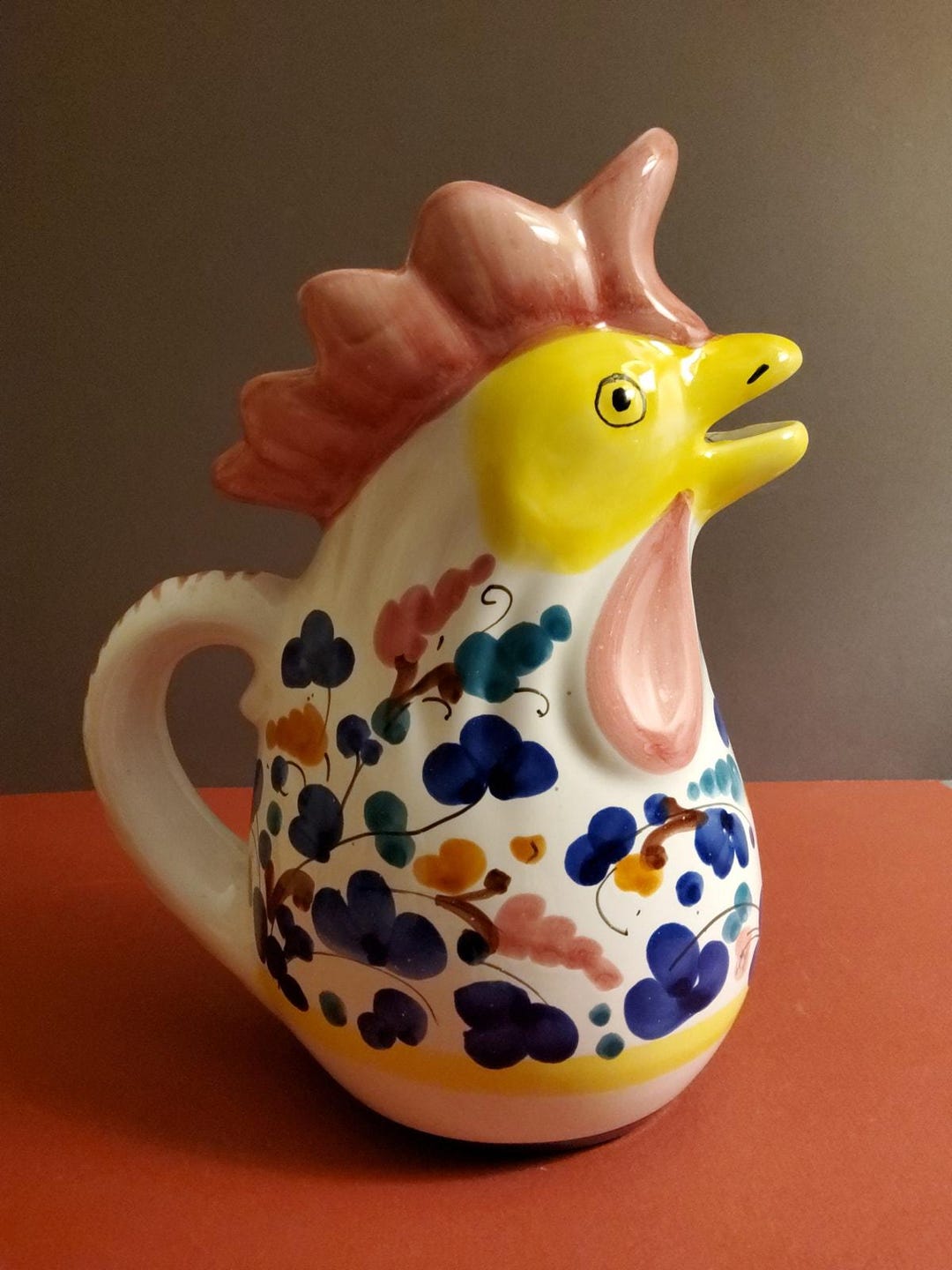 Sberna Deruta Italian Ceramic Rooster Pitcher - Handpainted Majolica - Etsy