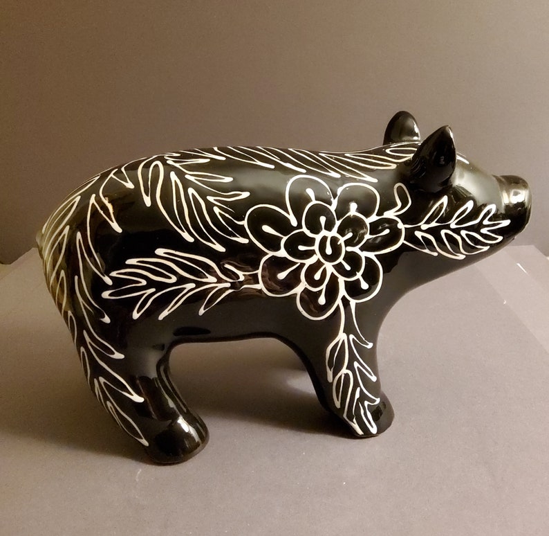 Black Enamel Glazed Pottery Pig Made in Mexico - Etsy