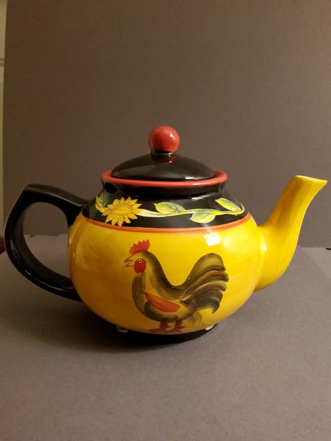Rare Vintage Rooster Teapot in Bright Yellow, Black and Red Colors - Etsy