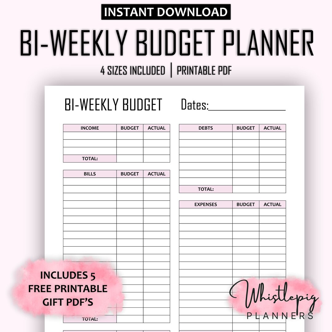 Bi-weekly Budget Planner, Paycheck Budget Template Printable PDF ...