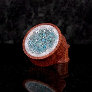 Geode Custom Wood Gauge, Teal Geode Custom Crystal Plugs, Real Stone ...