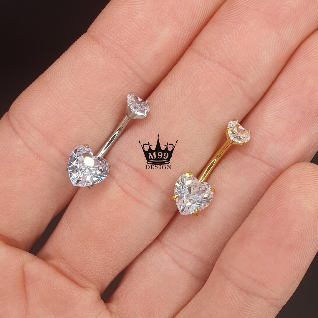 Surgical Steel Heart Navel Bar/ 316S Gold Steel Belly Bar/ Navel Ring ...