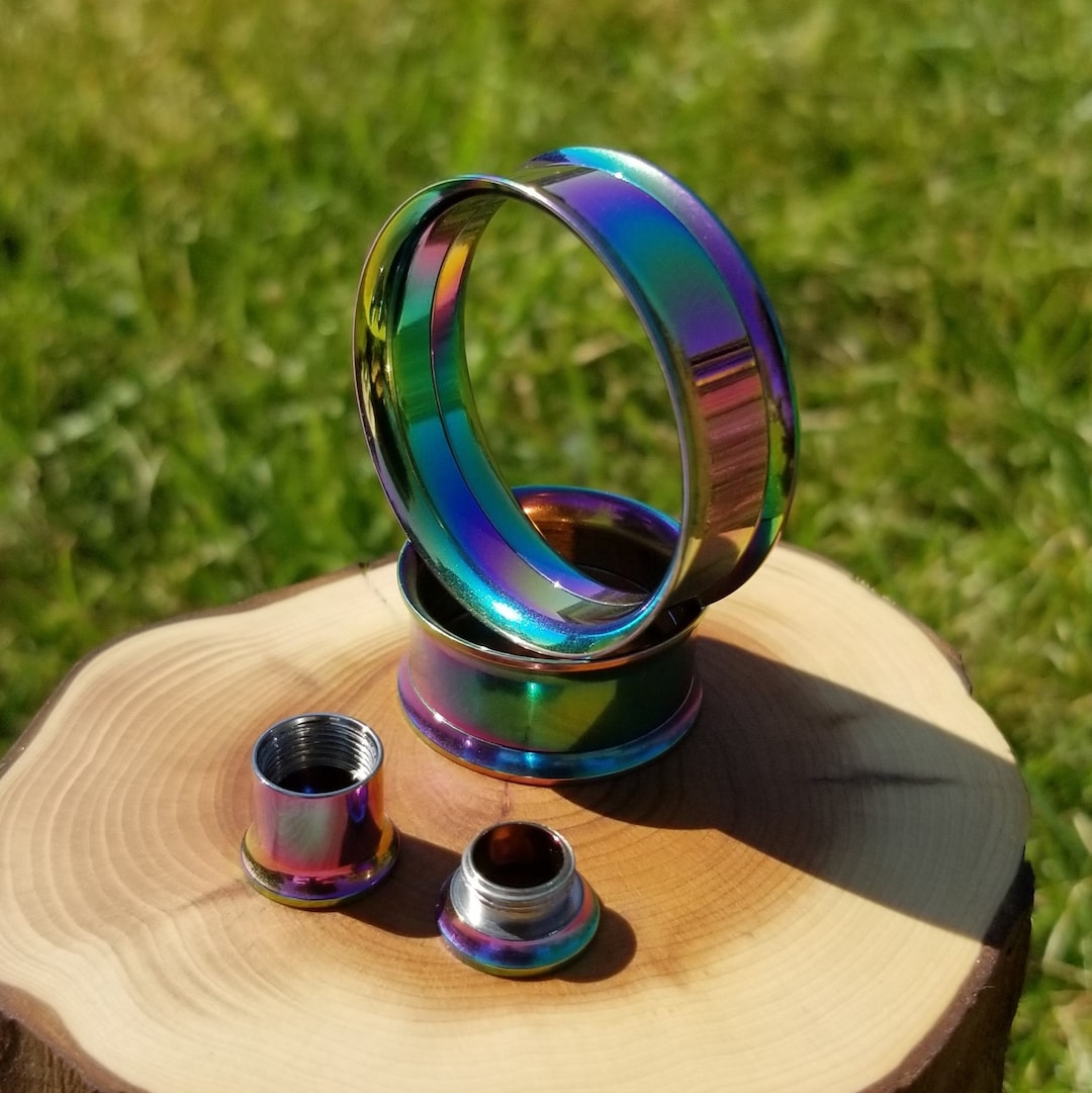 Rainbow Anodised Steel Double Flare Tunnel, Internal Screw Thread Plug ...