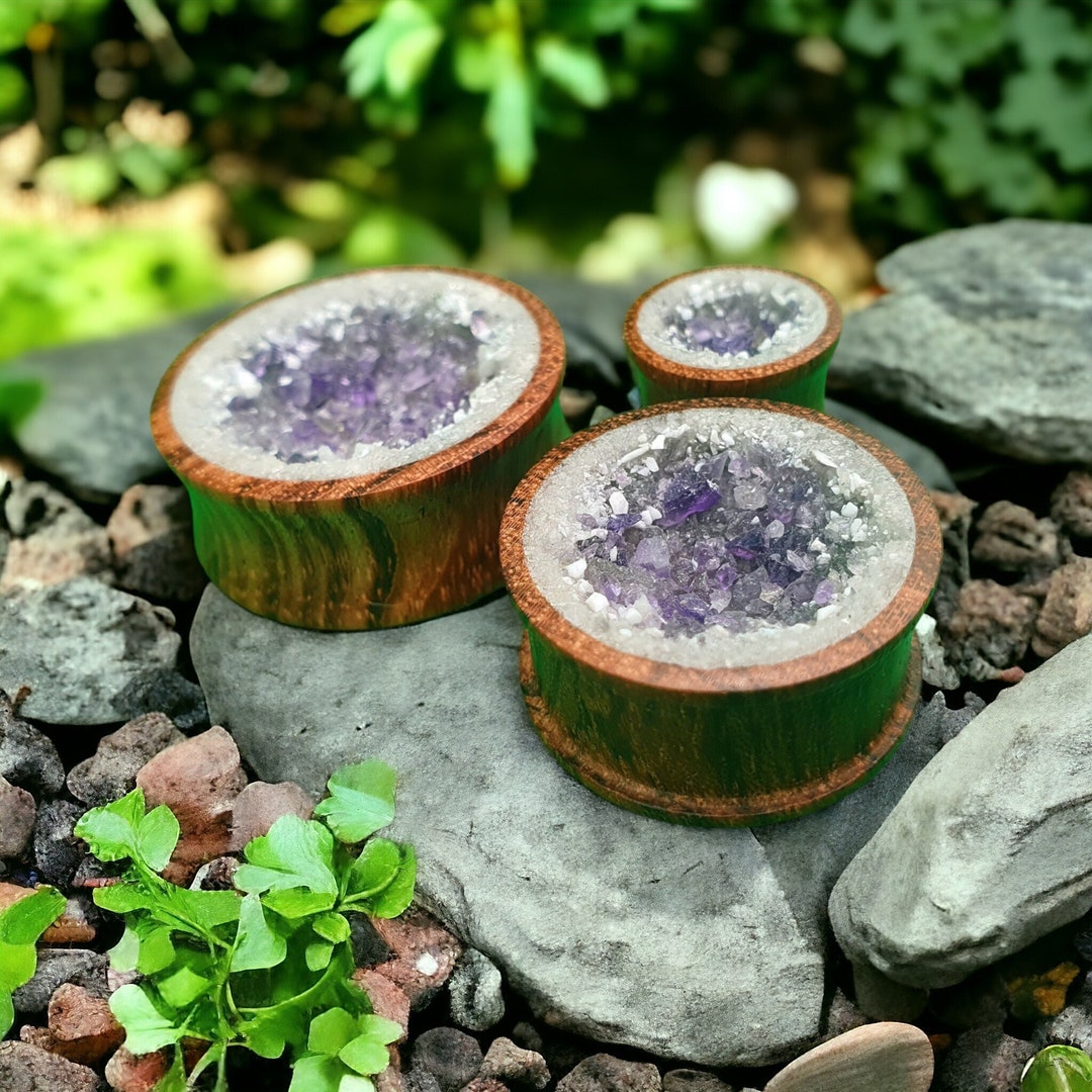 Custom Amethyst Plugs: Custom Wood Plugs, Geode Plugs, Real Stone ...