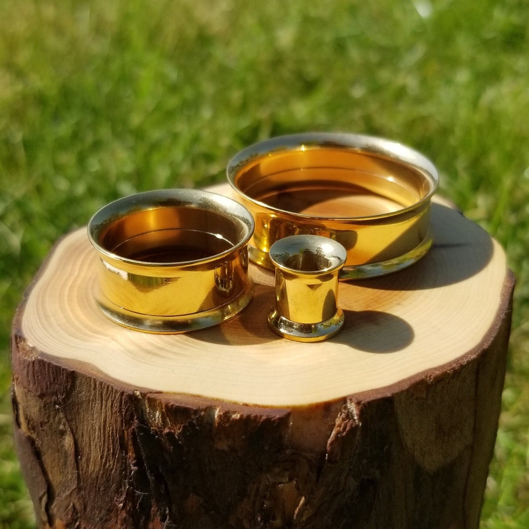 Gold Steel Double Flare Tunnel, 2mm - 36mm Internal Screw Thread Plug ...