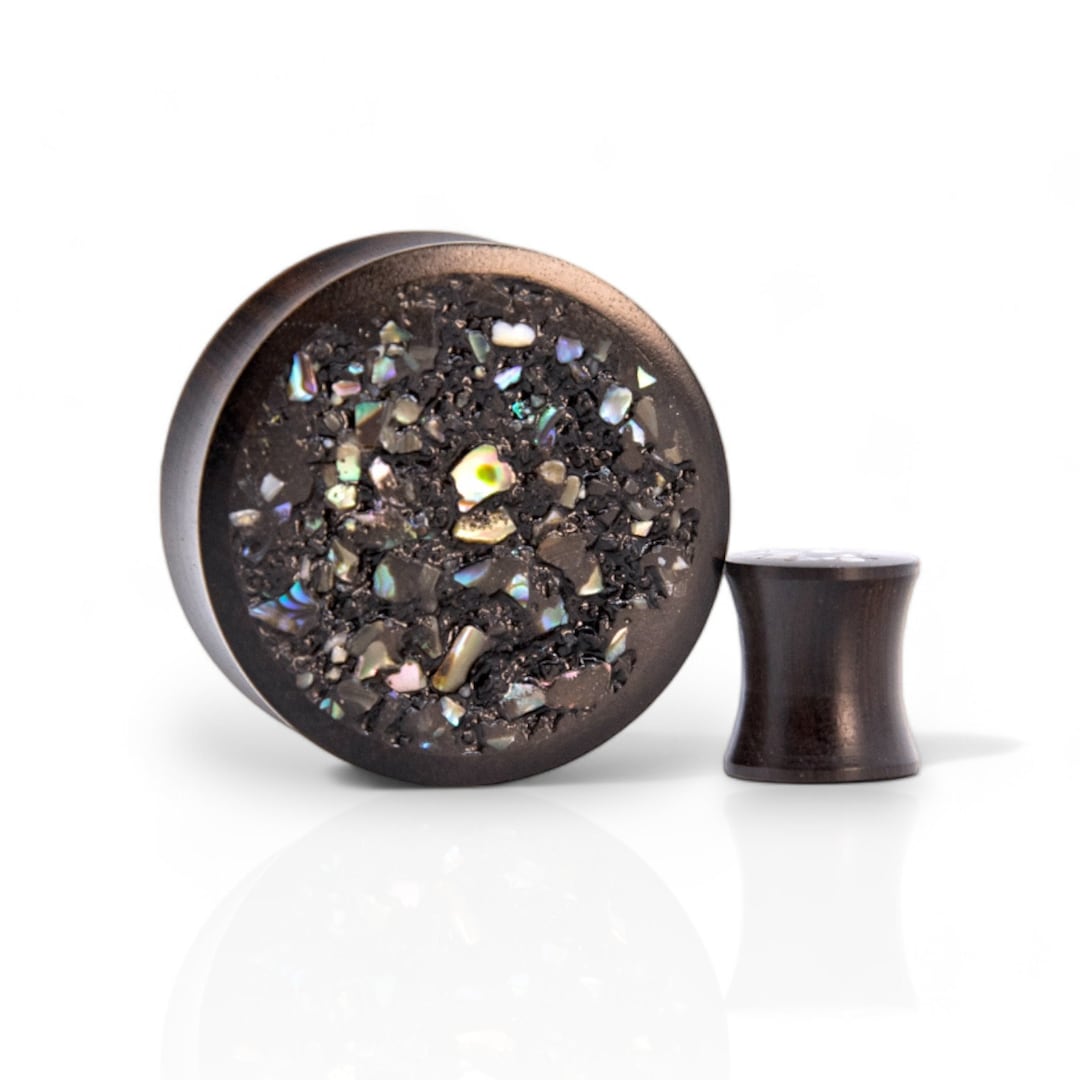 Black Wood Abalone Plugs, Rainbow Galaxy Plugs, Tourmaline Plug ...