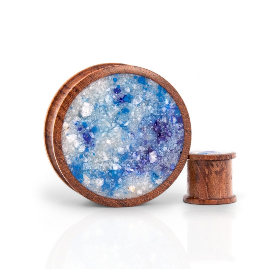 Hand Carved Mahogany Plugs: Blue Quartz Crystal, Custom Gauge Ear ...