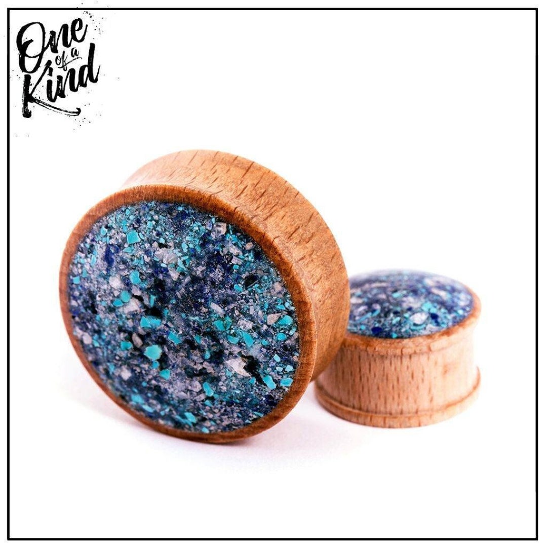 Turquoise Lapis Lazuli Plugs, Carved Wood Plugs 8mm 62mm Plug, Blue ...