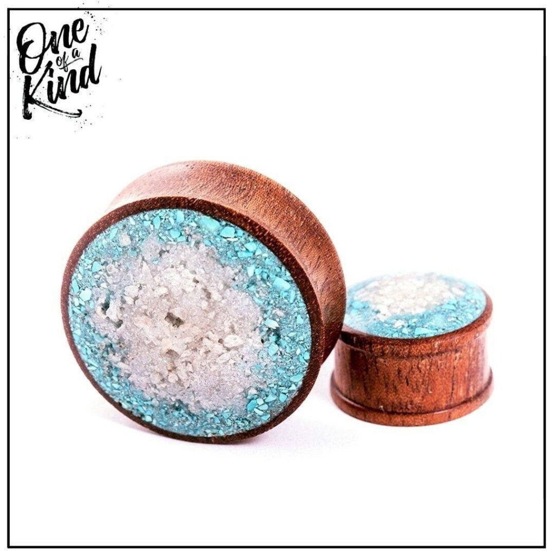 Turquoise Wood Gauges, Custom Wood Plug priced per Plug Crystal Plugs ...