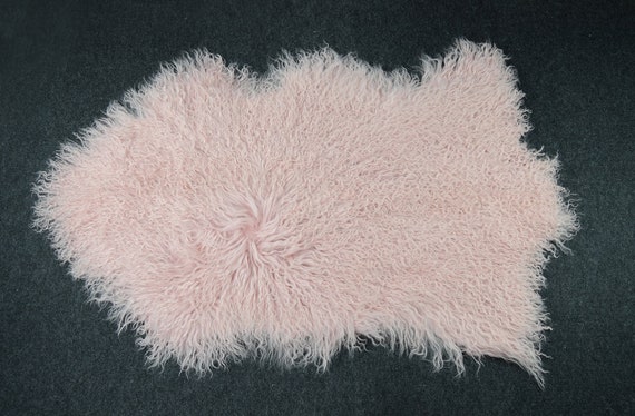 Real Genuine Tibetan / Mongolian lamb fur pelt rug Baby Pink | Etsy