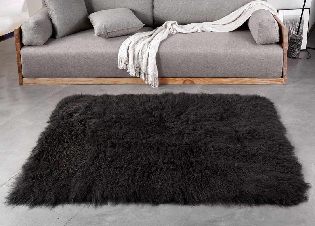 Real Genuine Tibetan / Mongolian Lamb Fur Rug Charcoal Custom Size ...