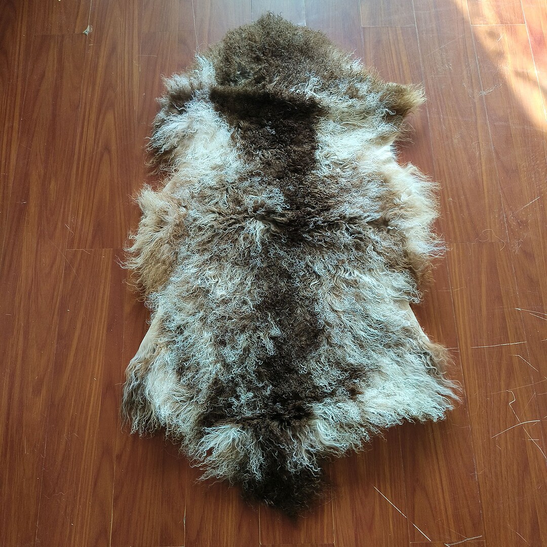 Tibetan / Mongolian Lamb Fur Pelt Rug - White With Natural Spotted - Etsy