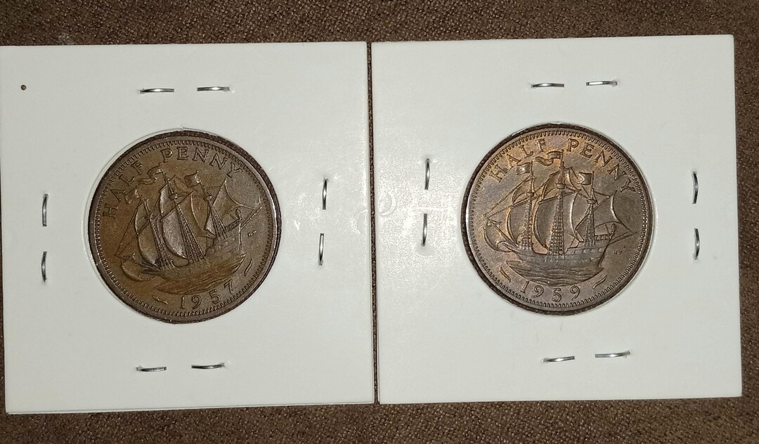 Great Britain 1957,1959 Half Penny Coins Queen Elizabeth II AU ...