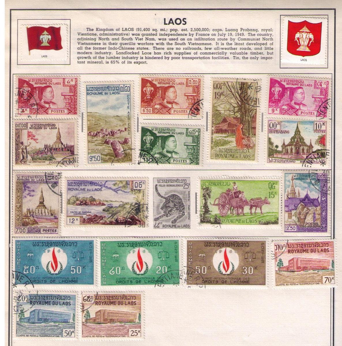 Laos 1959-1968 (18) Used Stamps on H.e.harris International Album Page ...