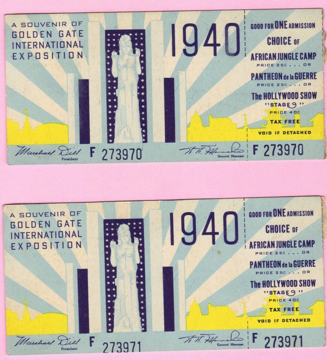 Two Tickets 1940 May 25th Thru Sept 29th Souvenir Theatre Tickets of ...