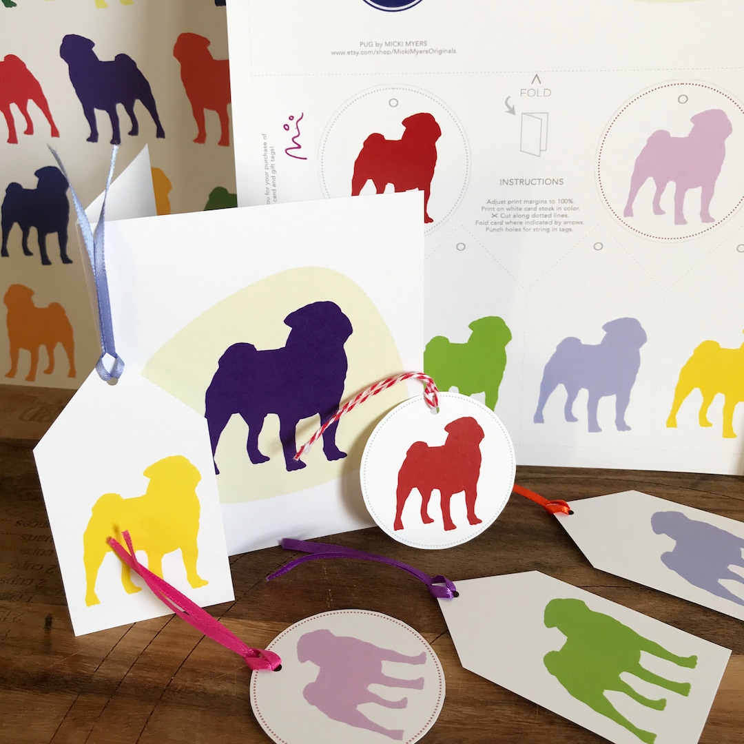 Pug Dog Card and Gift Tags • Instant Printable Download • Print It ...