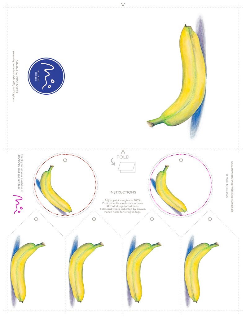 Banana Gift Tags & Card: Playful Printable PDF Download - Etsy