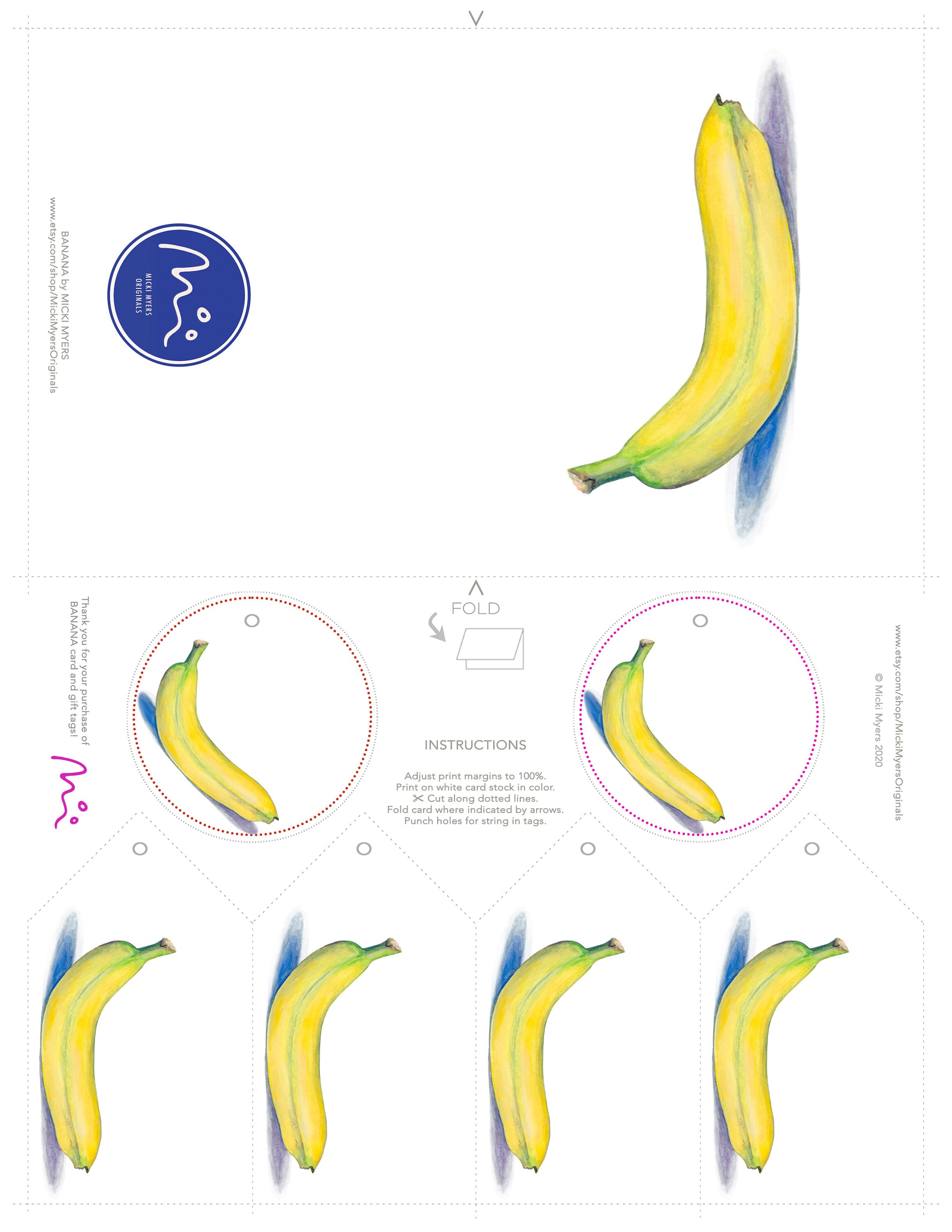 Banana Gift Tags & Card: Playful Printable PDF Download - Etsy