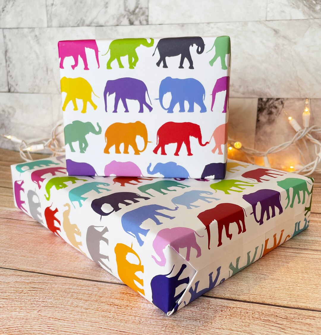 Elephant Giftwrap • Multicolored Elephants • Thick High Quality 29X20 ...