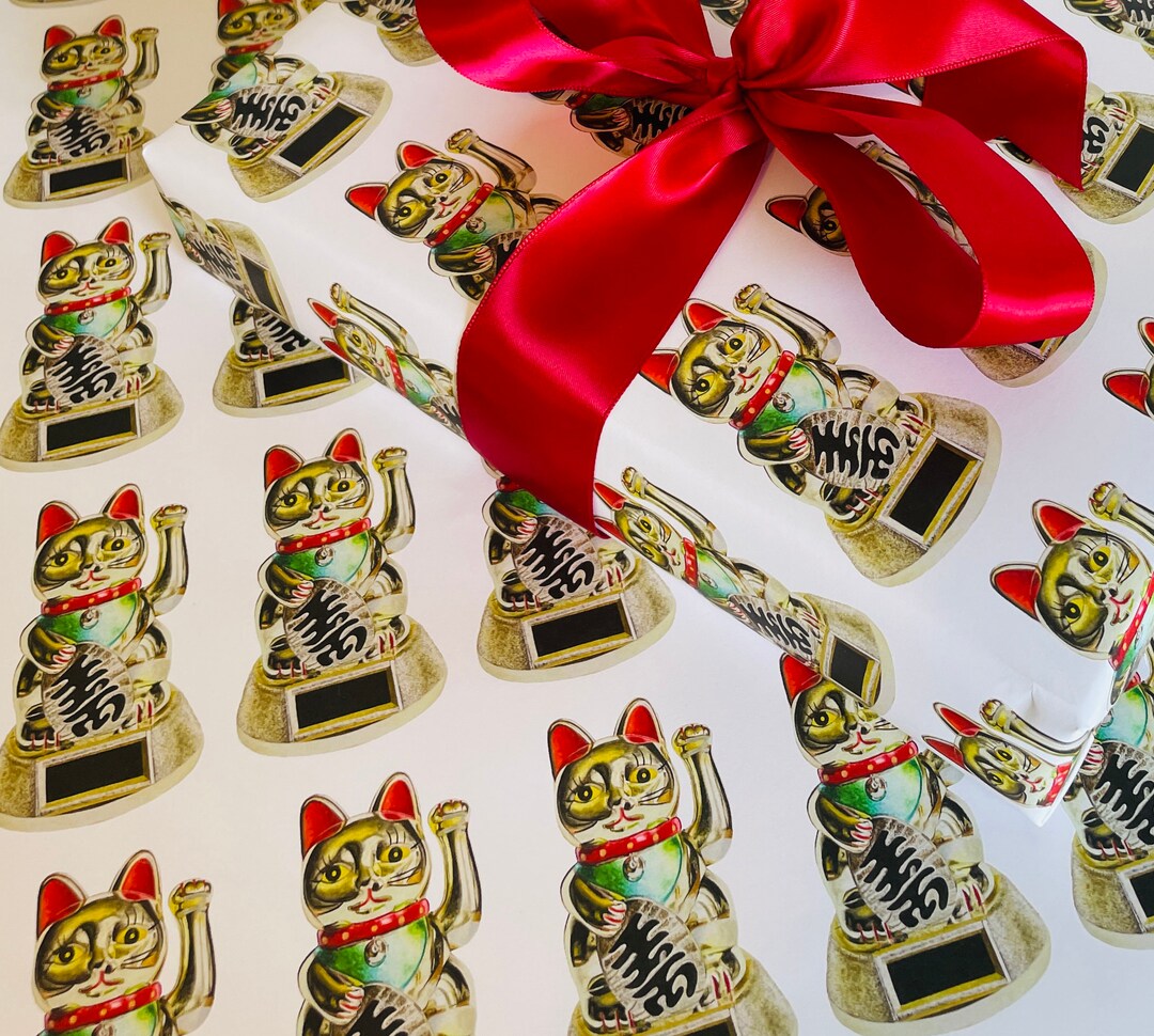 Lucky Cat Gift Wrap: Japanese Maneki-neko Design, Thick 70lb Paper - Etsy