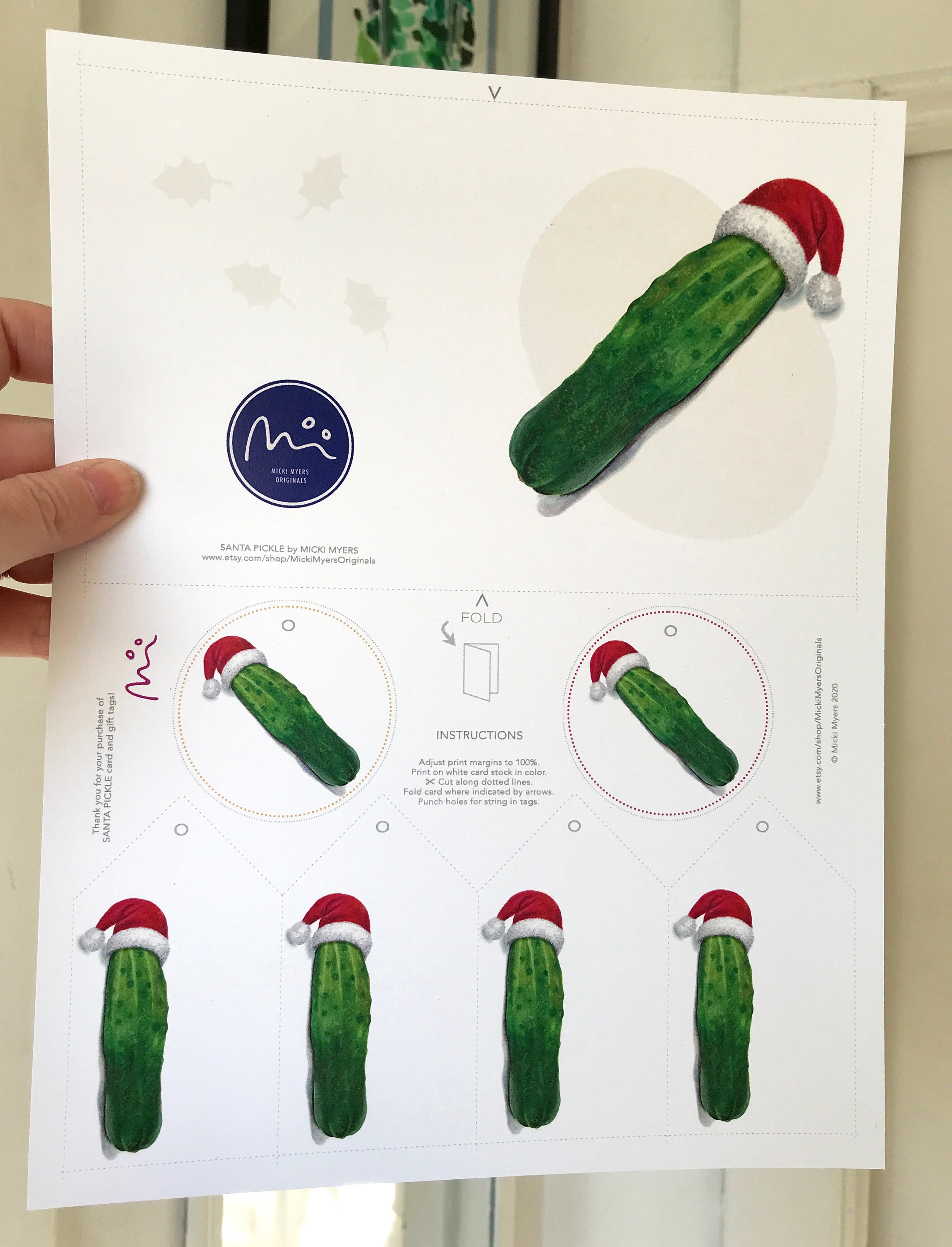 Santa Pickle Card and Gift Tags Instant Printable Download Print It ...
