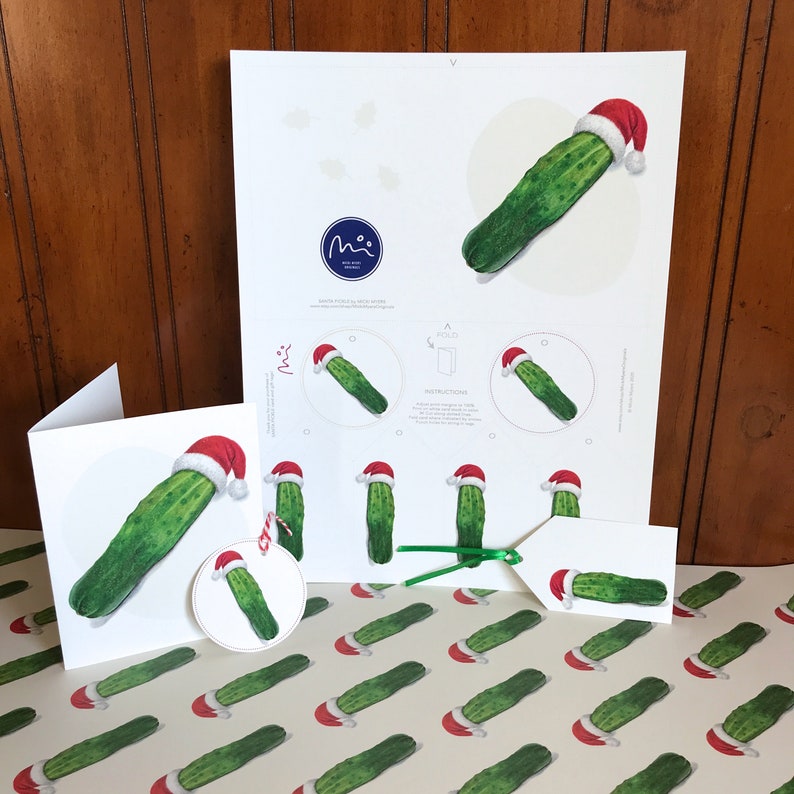 Santa Pickle Card and Gift Tags Instant Printable Download - Etsy