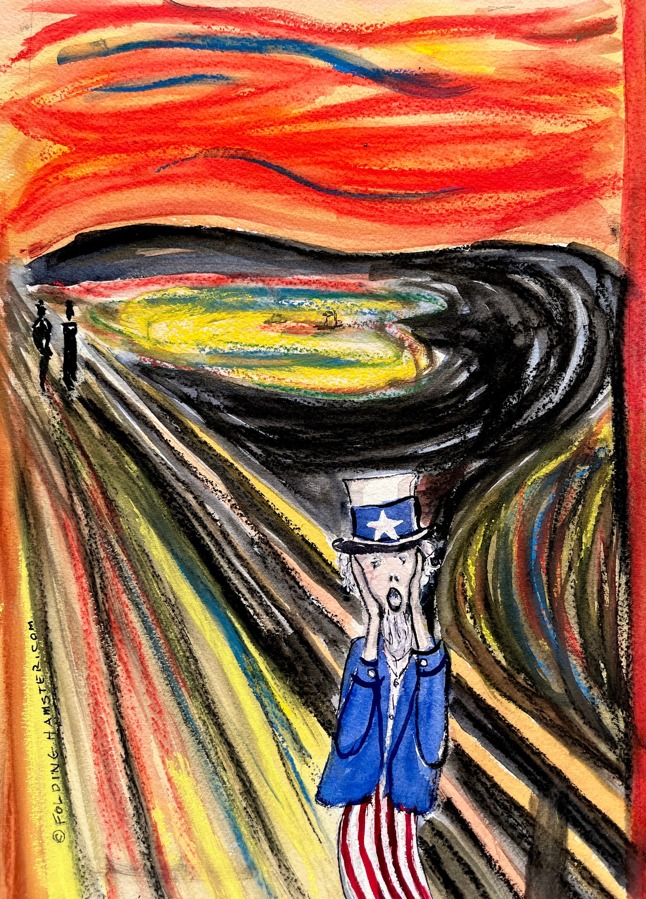 The Scream Uncle Sam Cartoon, Original, One of a Kind Painting Parody ...