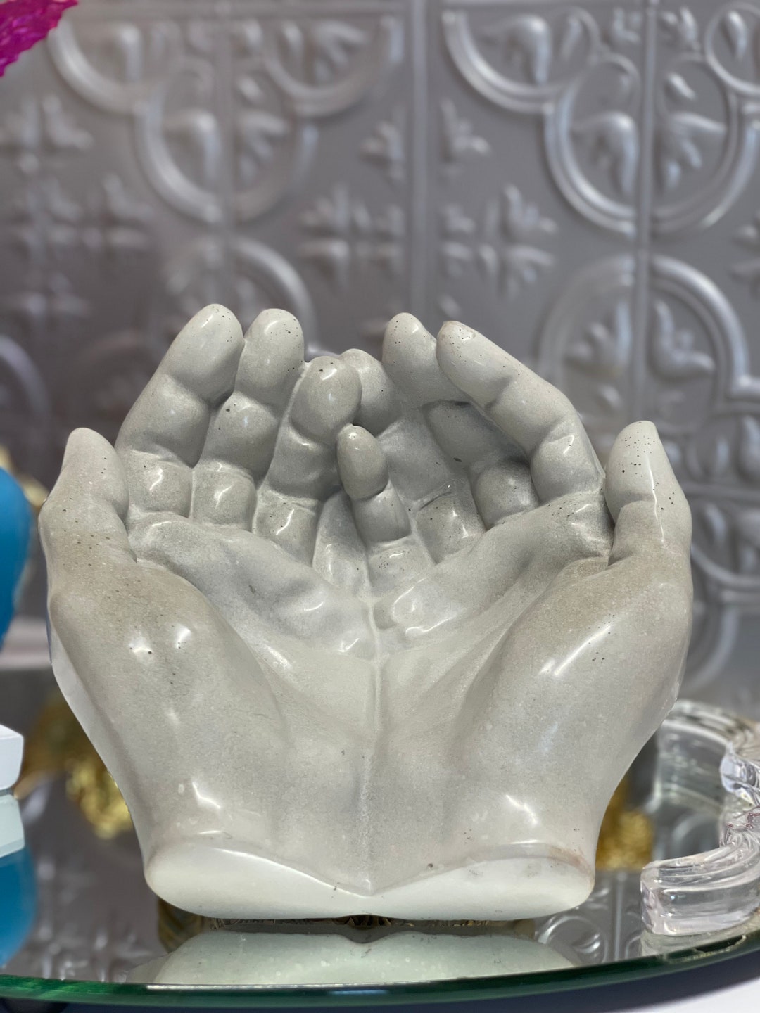 Concrete Trinket Curio Dish Divine Faith Open Praying Healing Hands ...