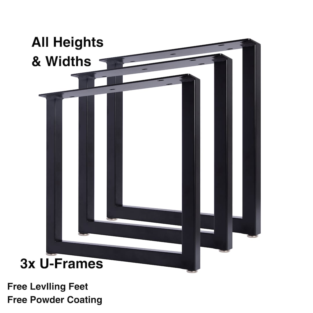 3x U Shaped Legs - Set of 3 Square Tubed Metal Table Legs (10" - 35 ...