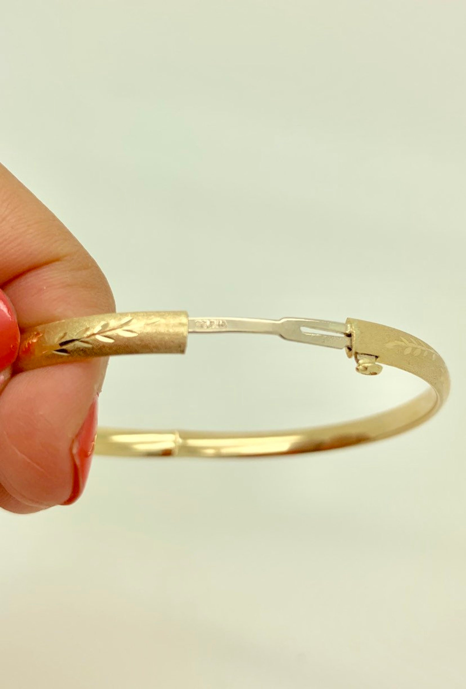 14K Yellow Gold Textured Baby Bangle Bracelet,real Gold Bangle,for ...