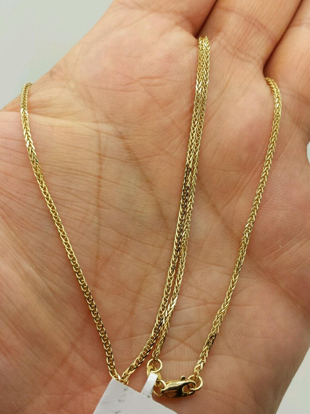 14k Yellow Gold High Polish Square Box Wheat Necklace Pendant Chain 16 ...