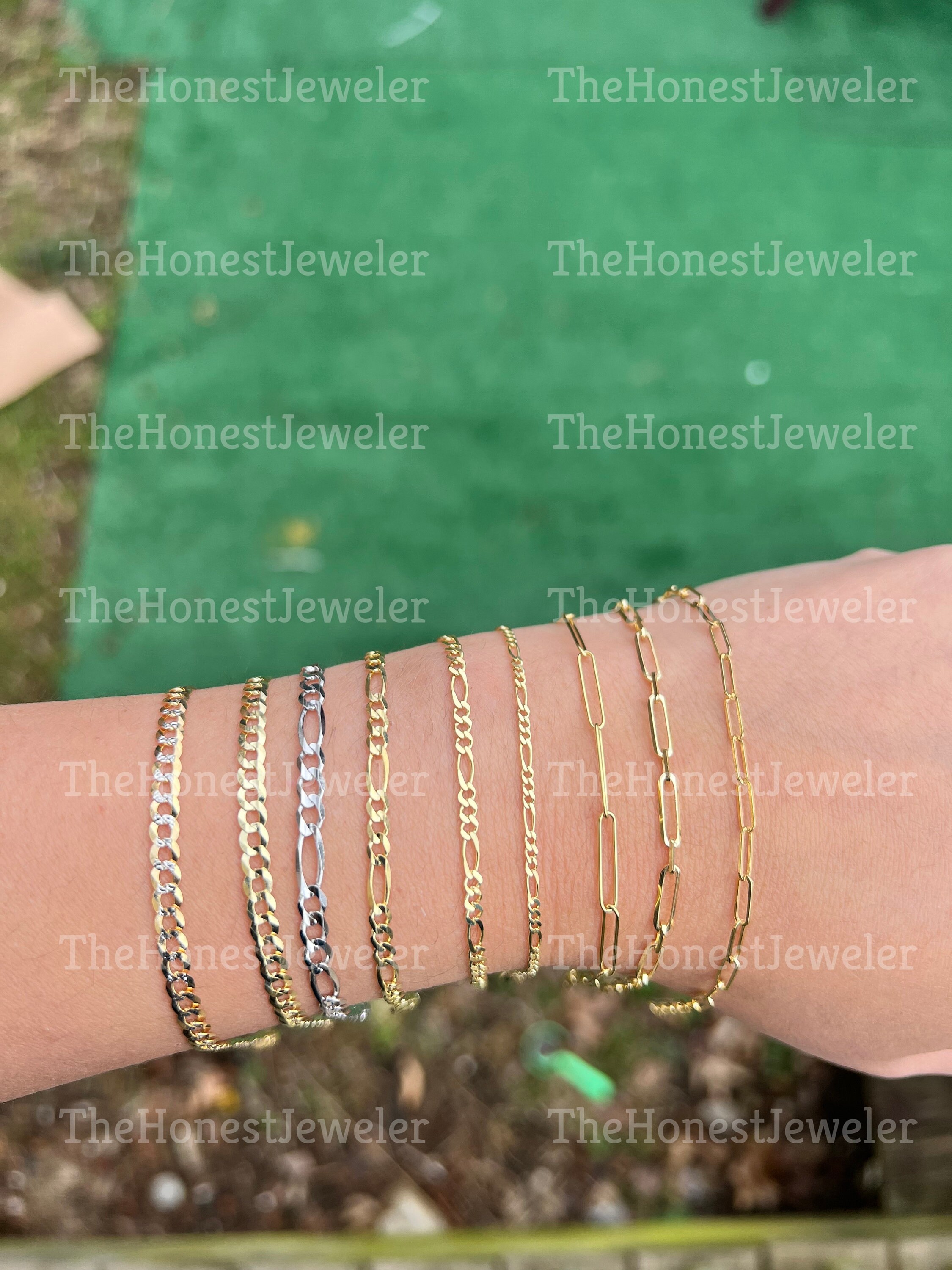 14k Solid Gold Chain Link Bracelets, Paperclip Bracelet, Figaro ...