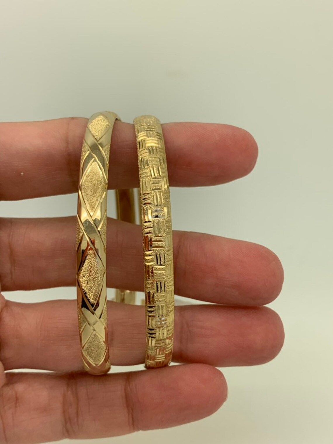 10k Yellow Gold Bangle Braceletdiamond Cut Banglestacking - Etsy