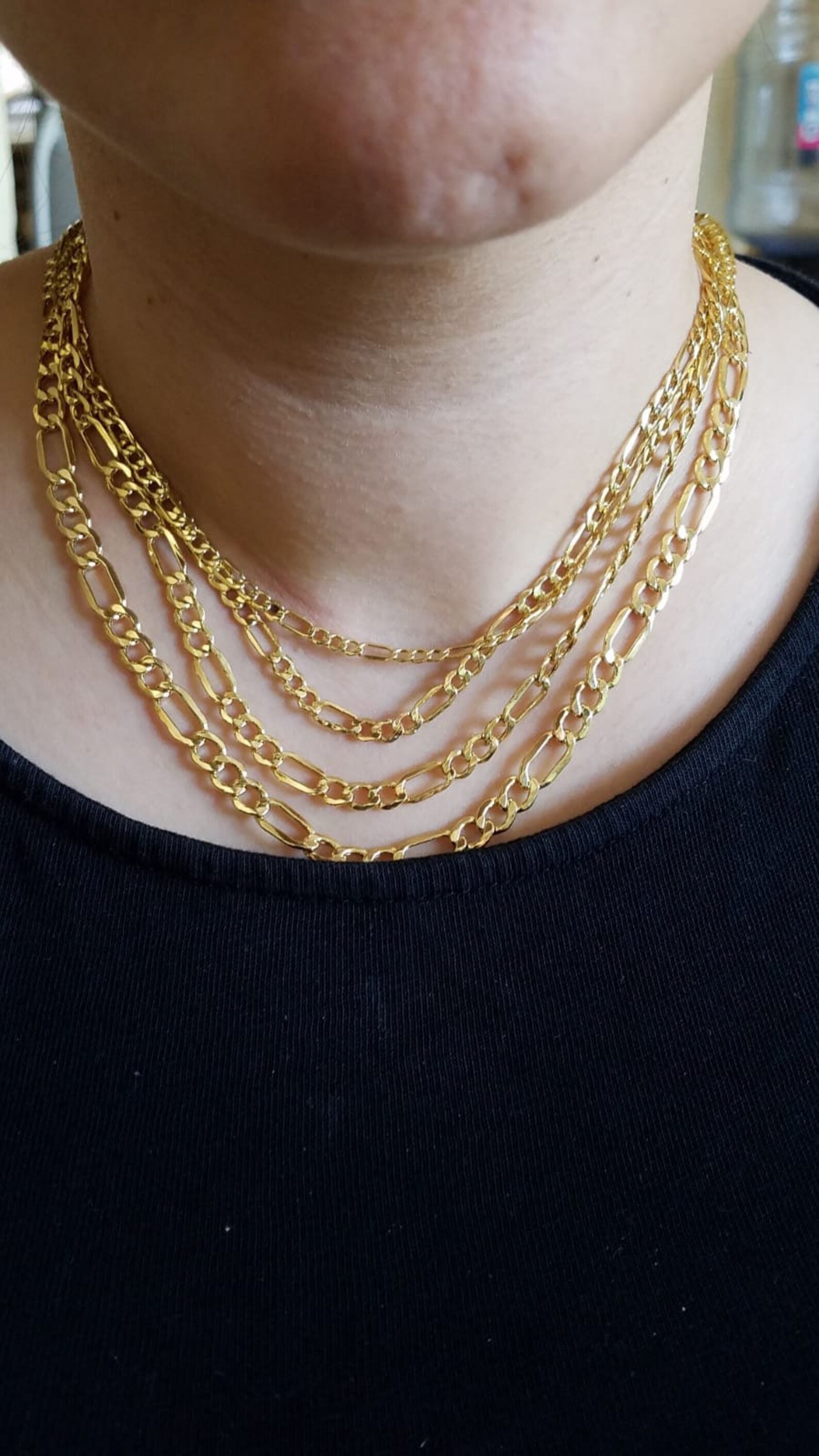 10k Hollow Gold Figaro Chainlightweight Necklace/figaro | Etsy